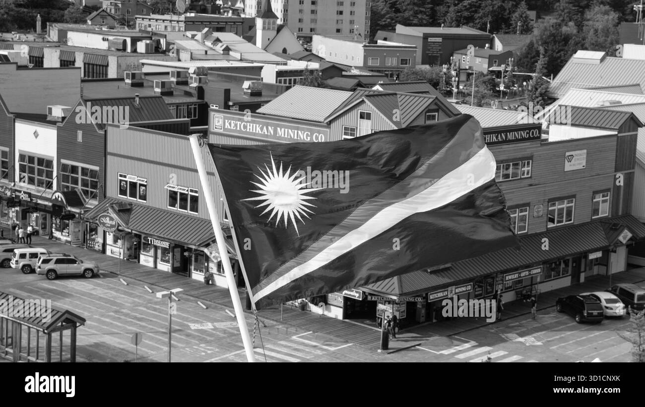 Ketchikan, Alaska, USA - July 26, 2019: Marshall Islands flag. Symbol ...
