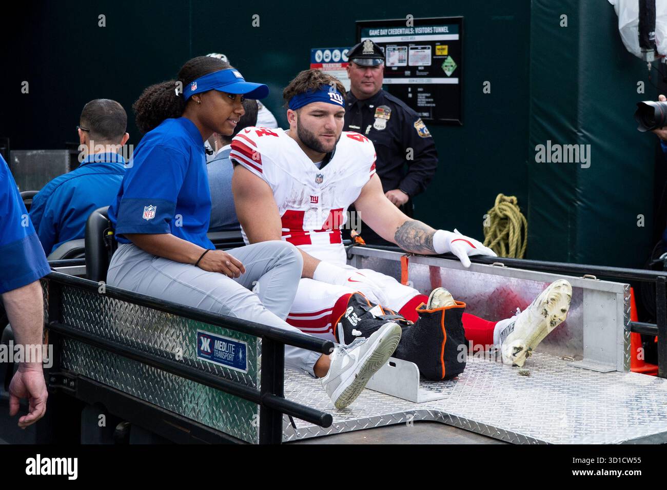 New York Giants running back Cam Skattebo gets carded off with his ...