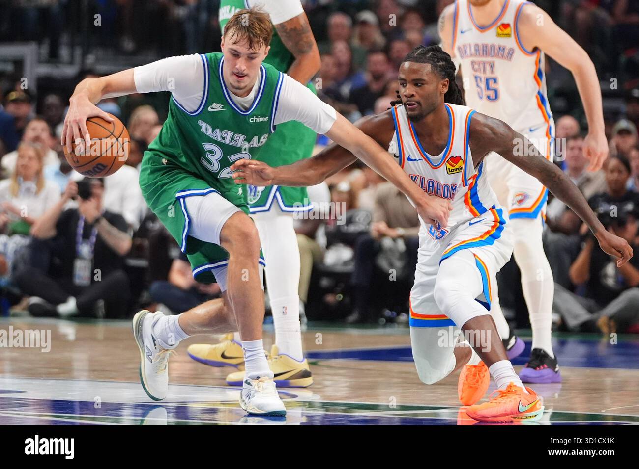 Dallas Mavericks forward Cooper Flagg (32) dribbles against Oklahoma ...