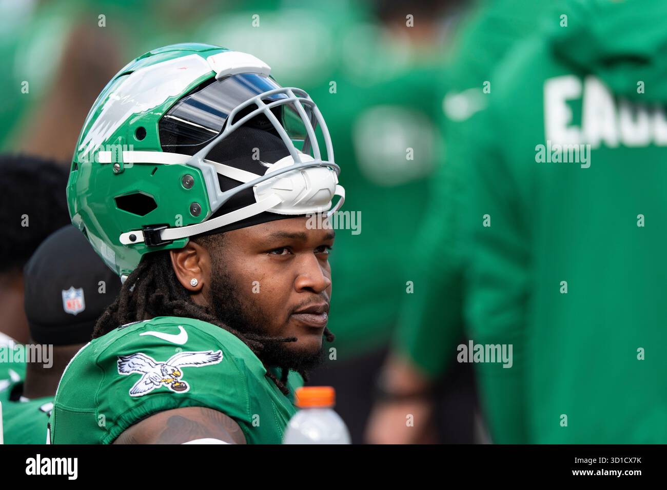 Philadelphia Eagles defensive tackle Jalen Carter looks on from the ...