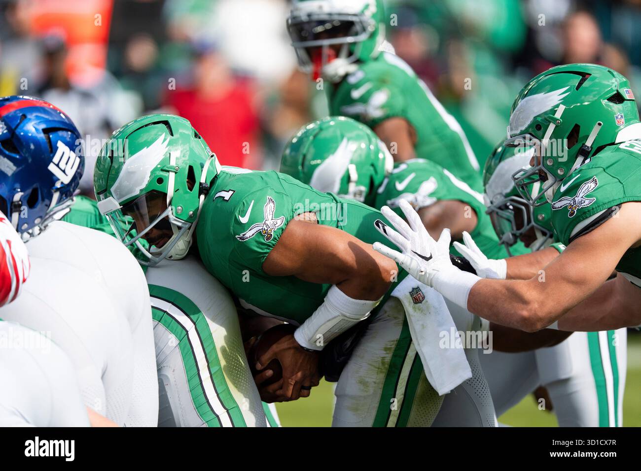 Philadelphia Eagles quarterback Jalen Hurts runs the "Tush push" during ...
