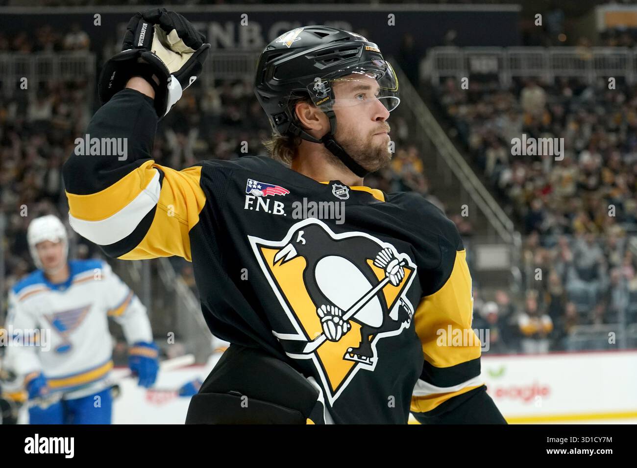 Pittsburgh Penguins' Parker Wotherspoon celebrates after scoring during ...