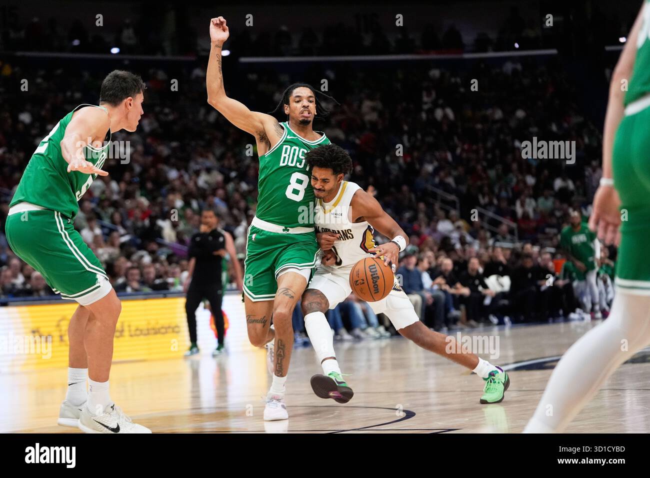 New Orleans Pelicans guard Jordan Poole is fouled by Boston Celtics ...