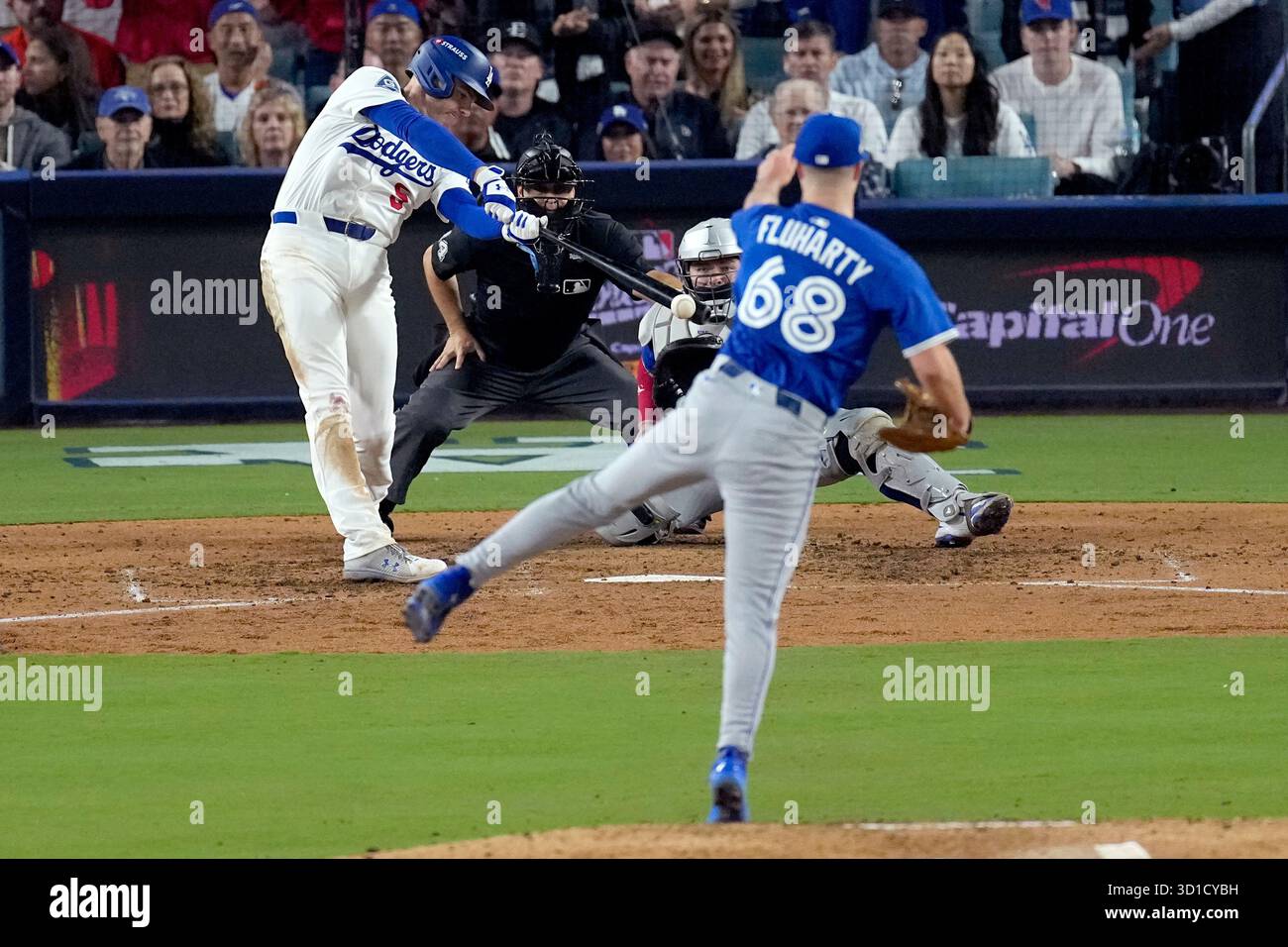Los Angeles Dodgers' Freddie Freeman connects for an RBI base hit off ...
