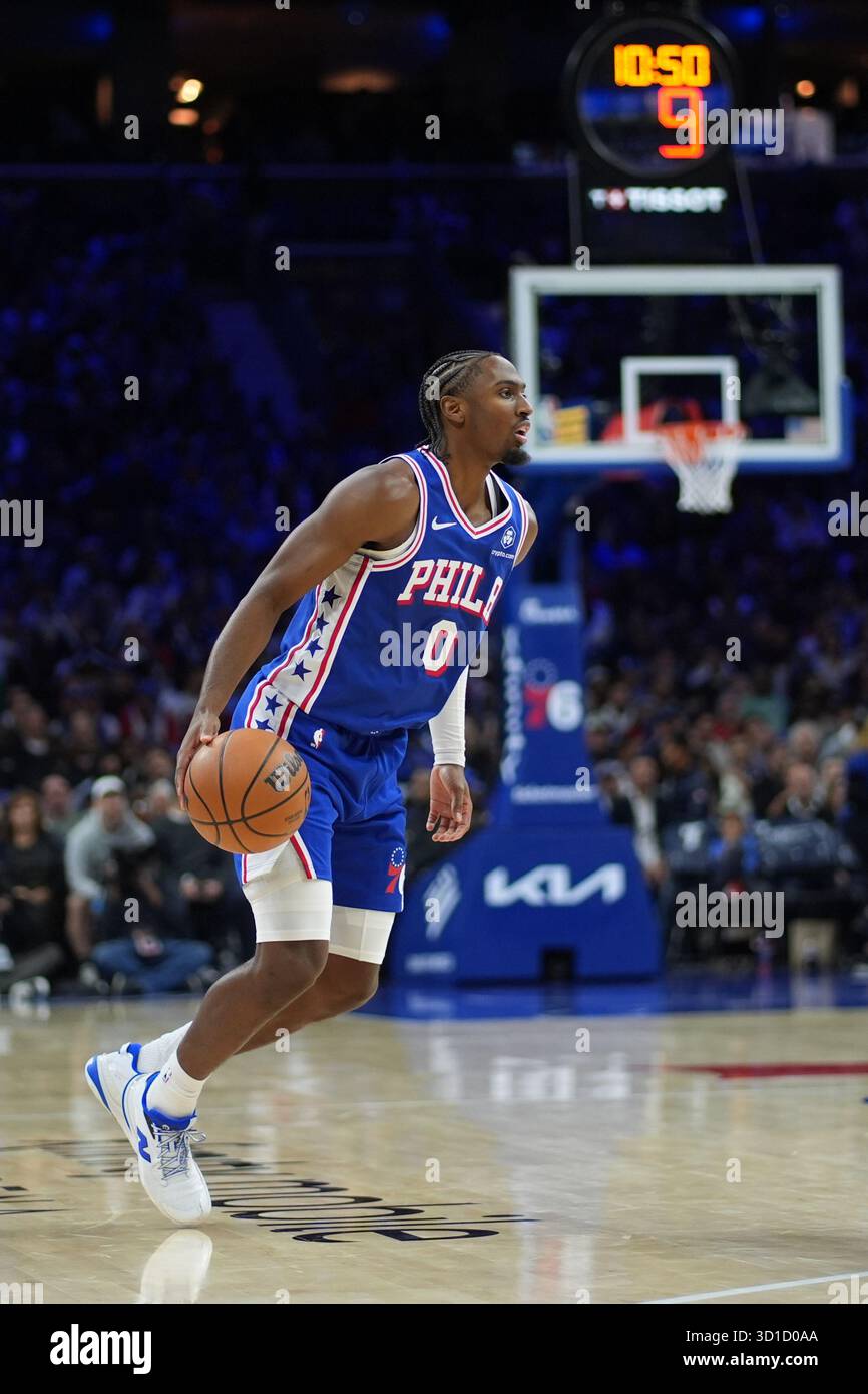 Philadelphia 76ers' Tyrese Maxey plays during an NBA basketball game ...
