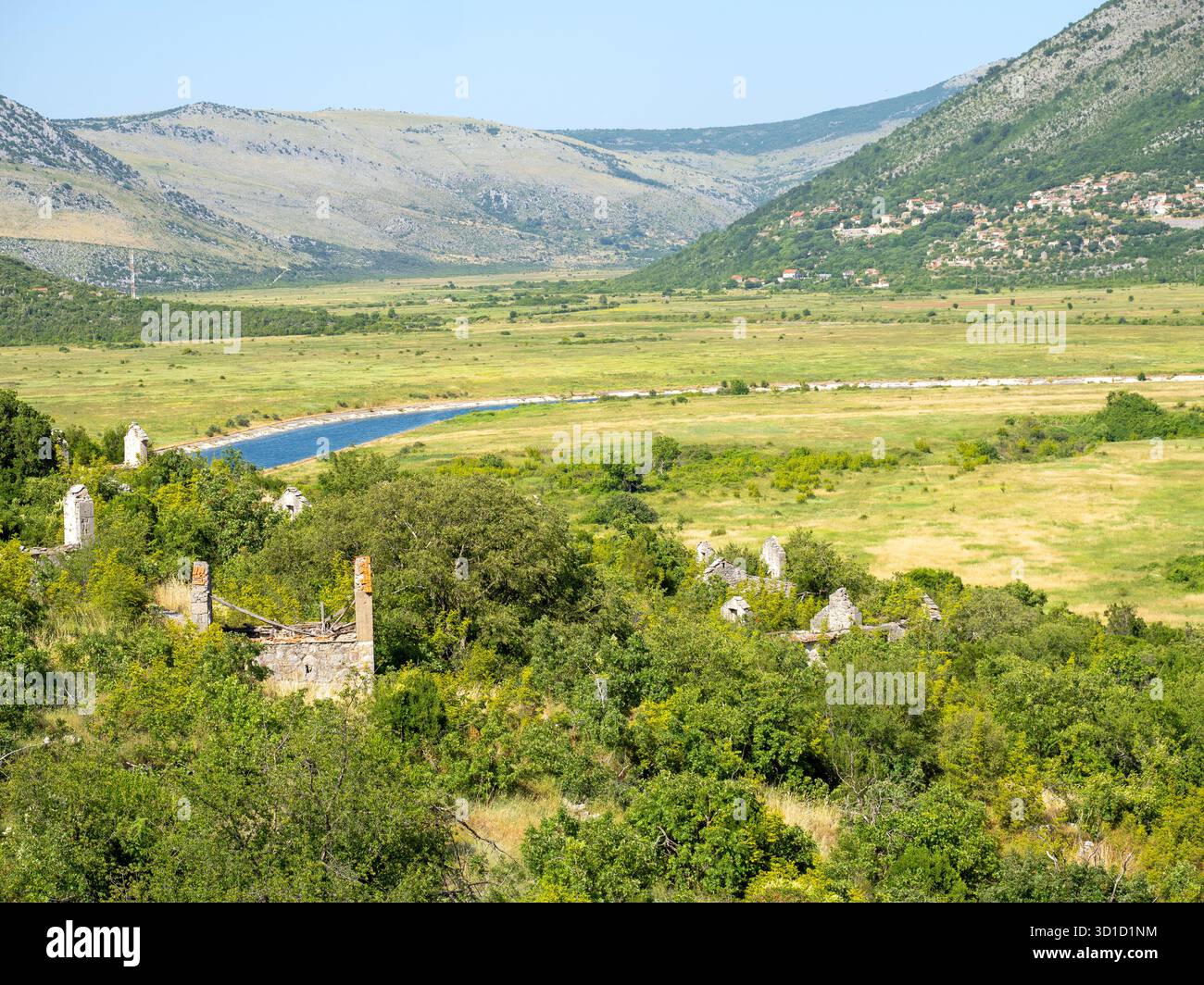 Destroyed Bosnian village above the Popovo Polje, passed along the Ciro ...