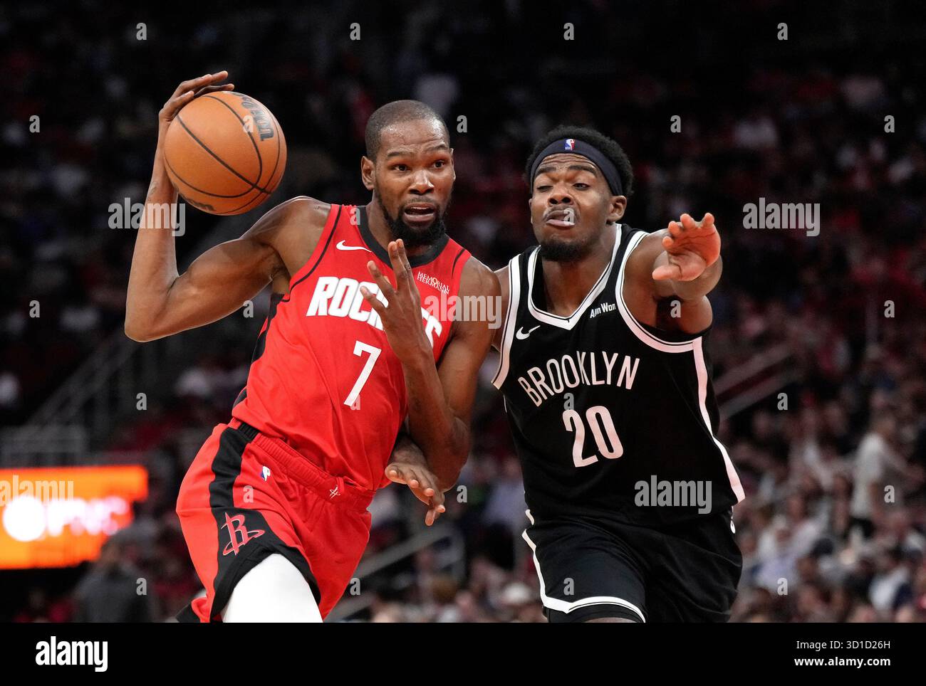 Houston Rockets forward Kevin Durant (7) drives the ball against ...