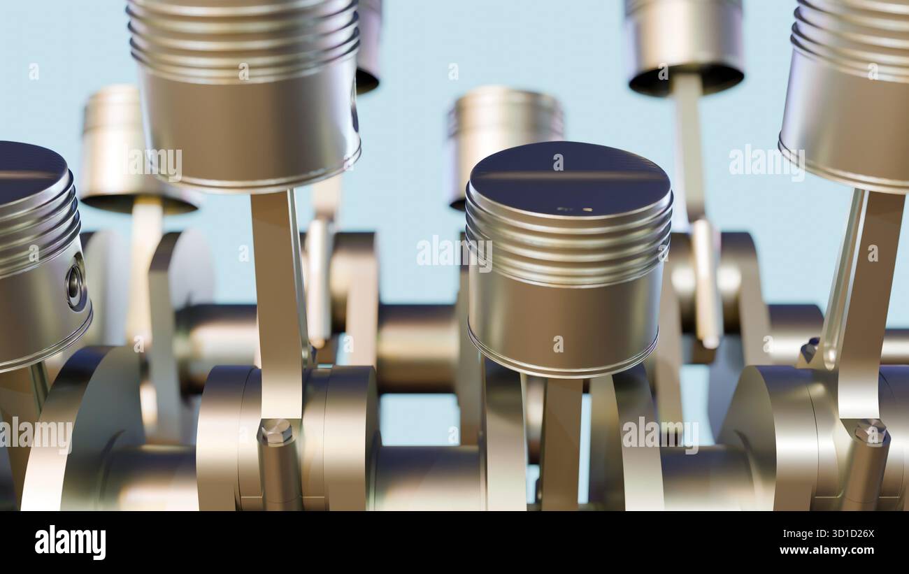 A 3d illustration of pistons, connecting rods and crankshaft, conveying ...