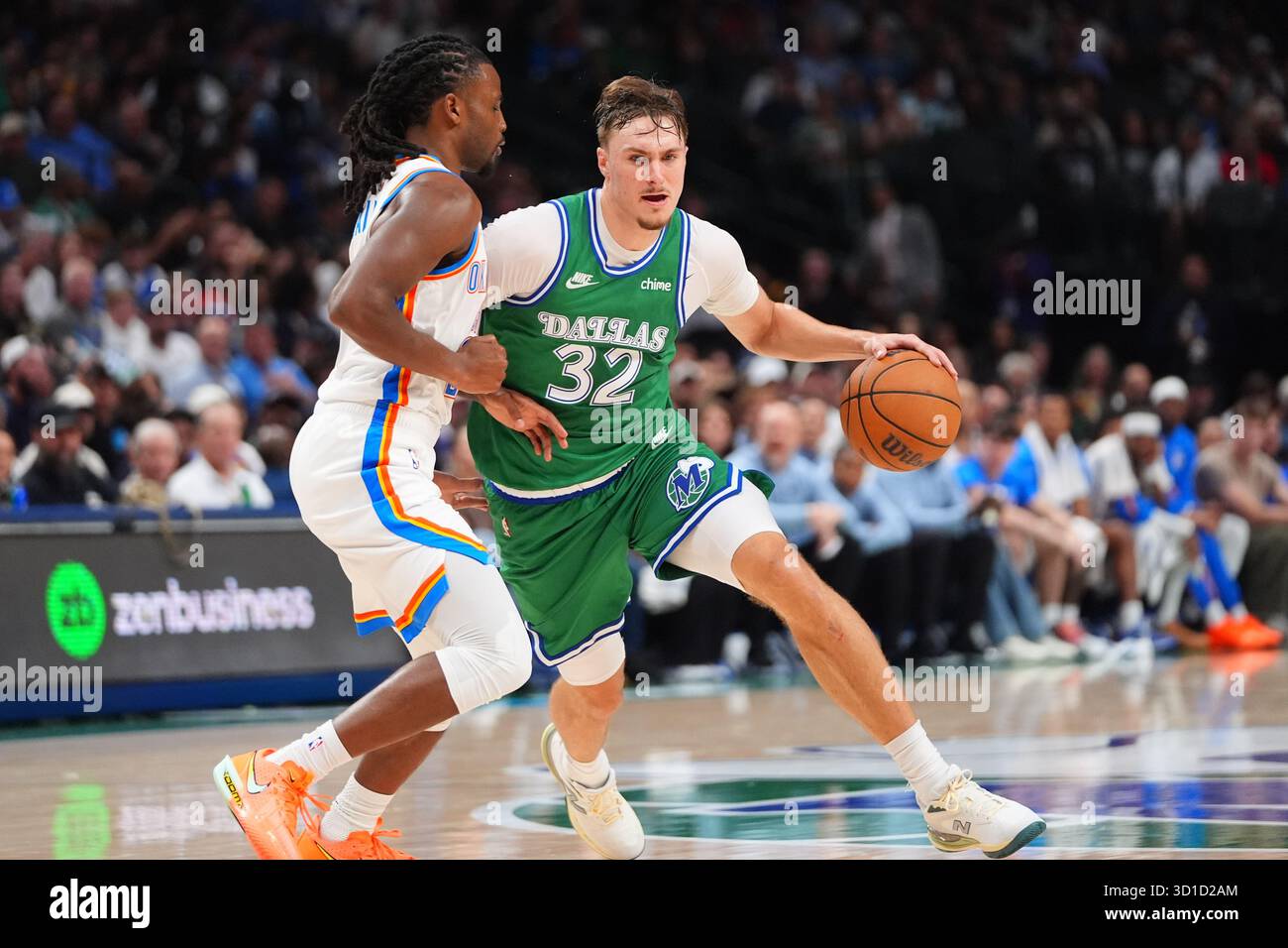 Dallas Mavericks forward Cooper Flagg (32) dribbles against Oklahoma ...