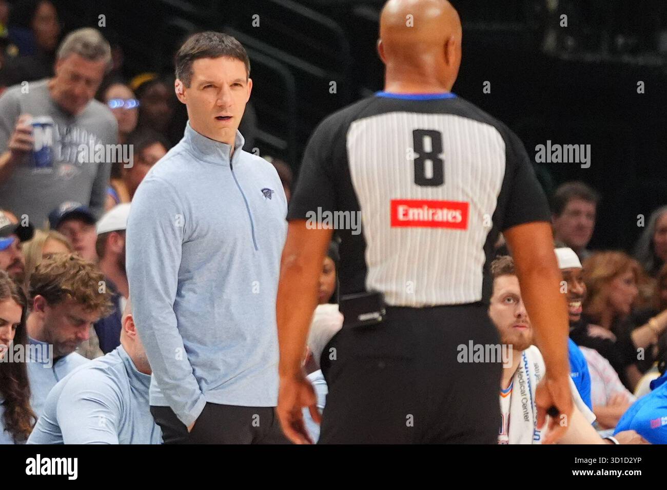 Oklahoma City Thunder head coach Mark Daigneault, left, looks to ...