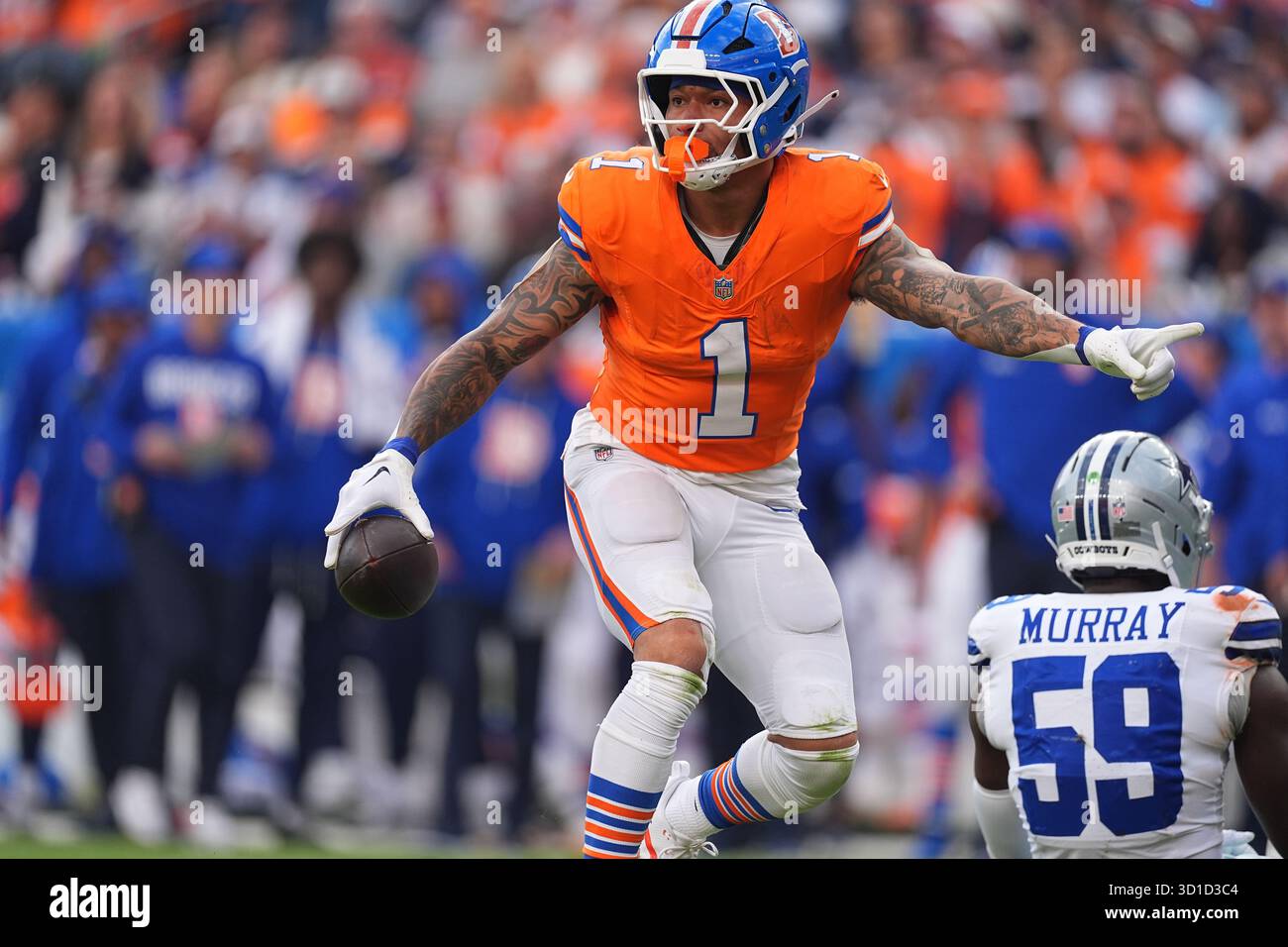 Denver Broncos tight end Evan Engram (1) in the second half of an NFL ...