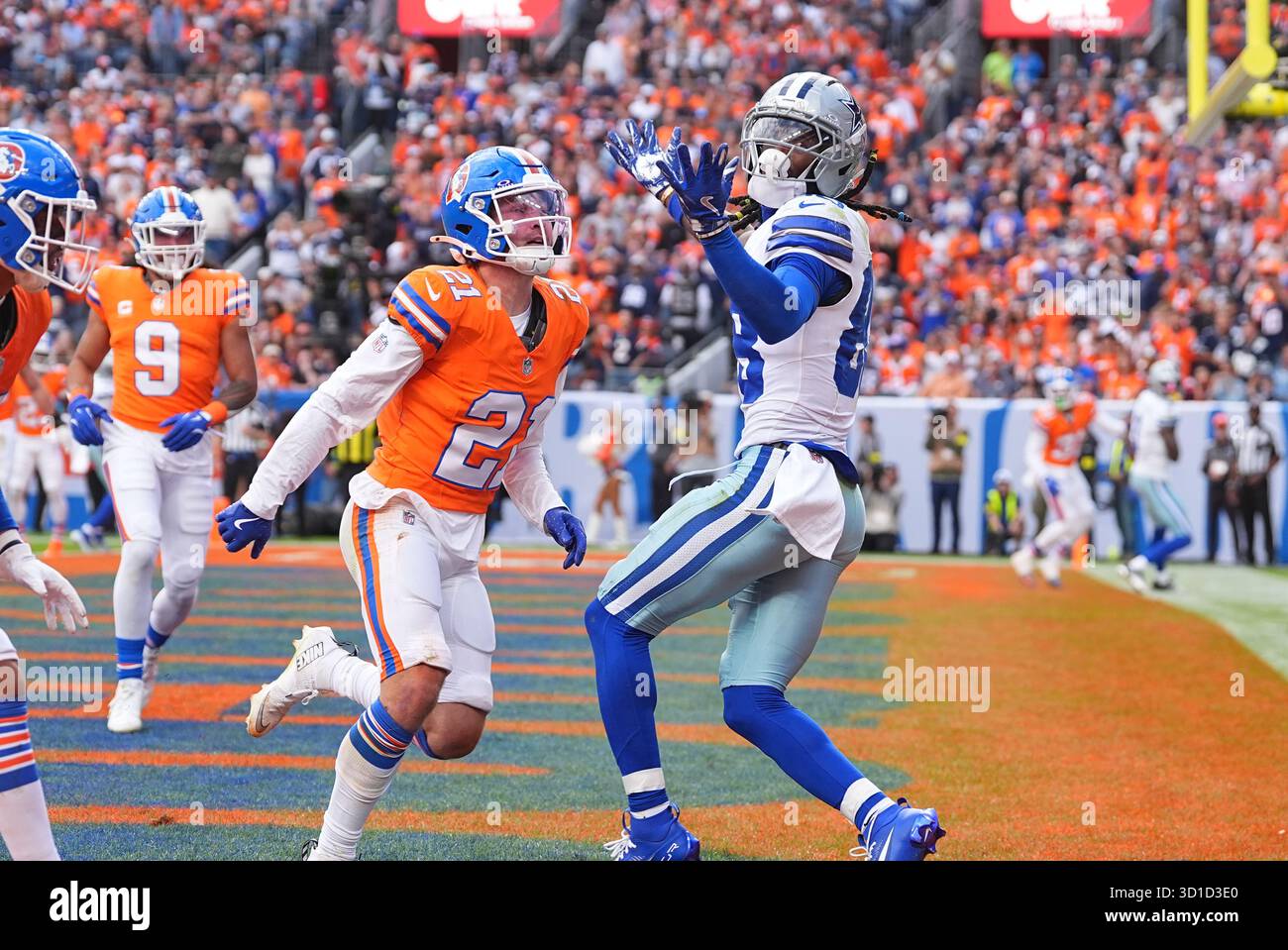 Dallas Cowboys wide receiver CeeDee Lamb (88) misses a pass as Denver ...