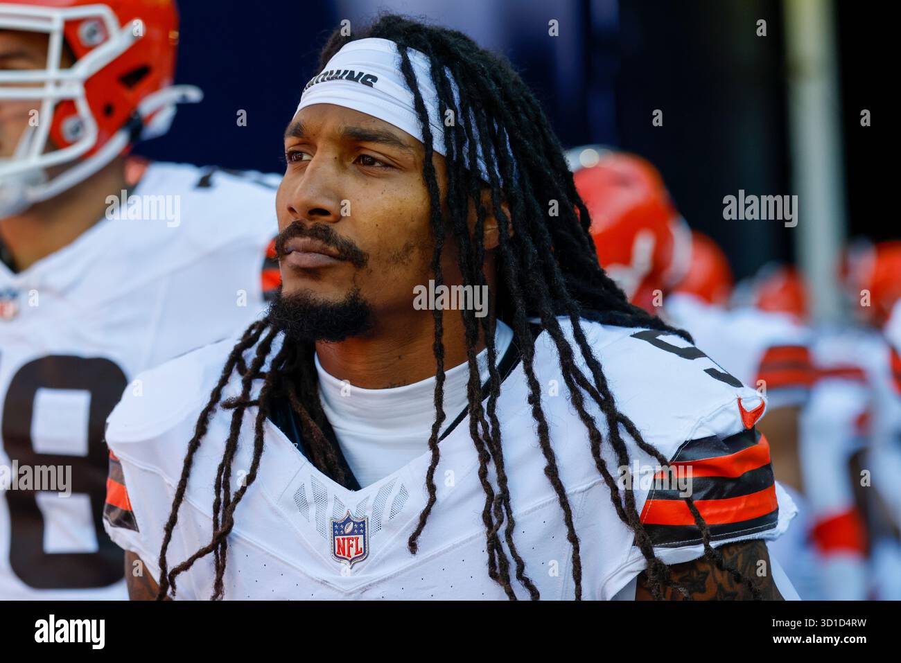 Cleveland Browns safety Rayshawn Jenkins (5) reacts prior to the start ...