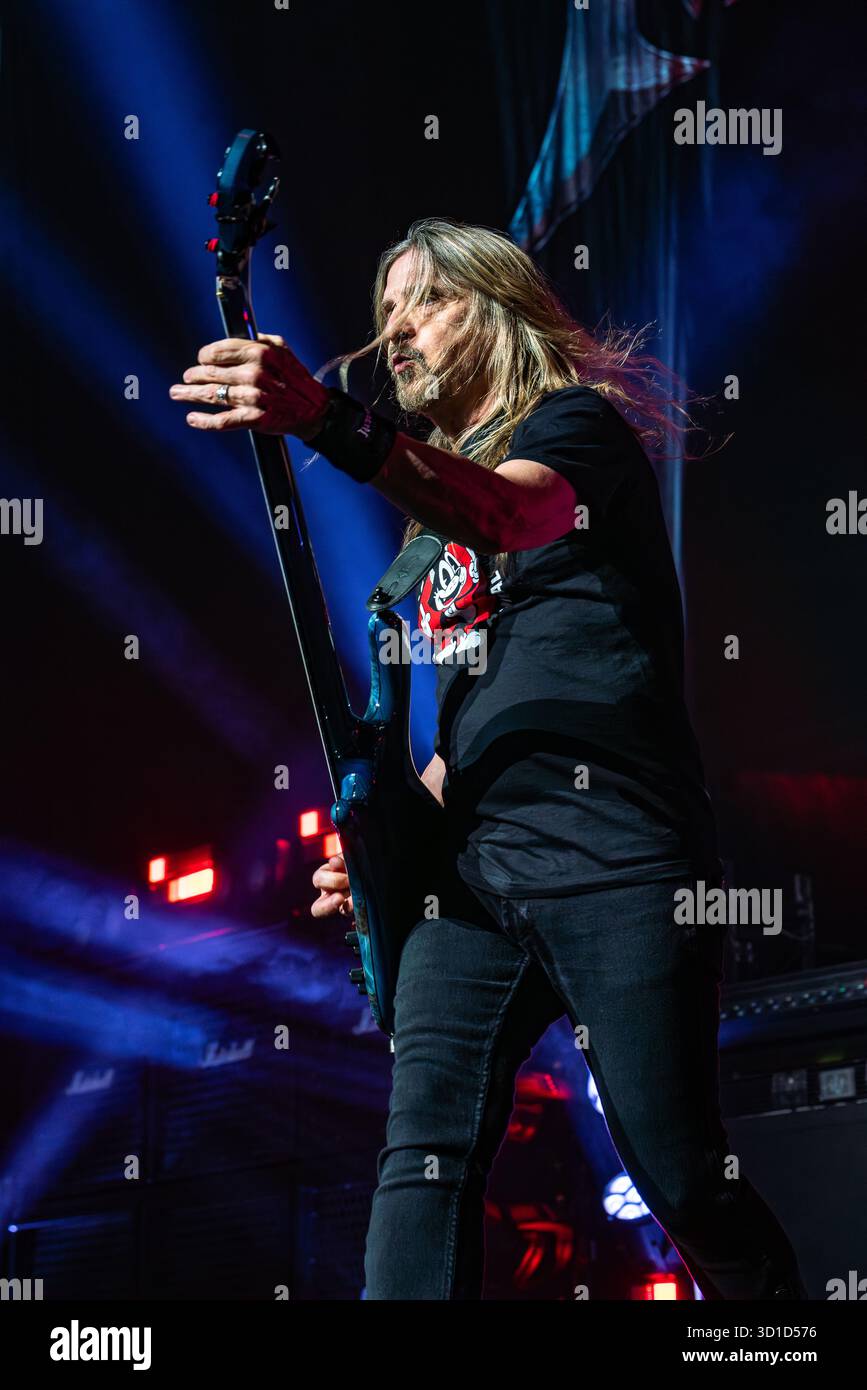 James LoMenzo of Megadeth seen playing live on stage. Megadeth played ...