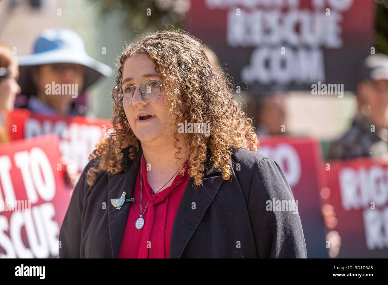Animal rights activist Zoe Rosenberg talks to reporters outside the ...
