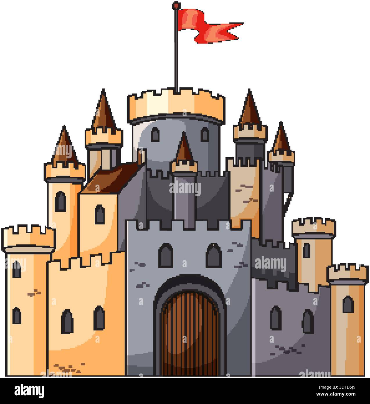 Cartoon vector of large medieval stone castle with towers, battlements ...
