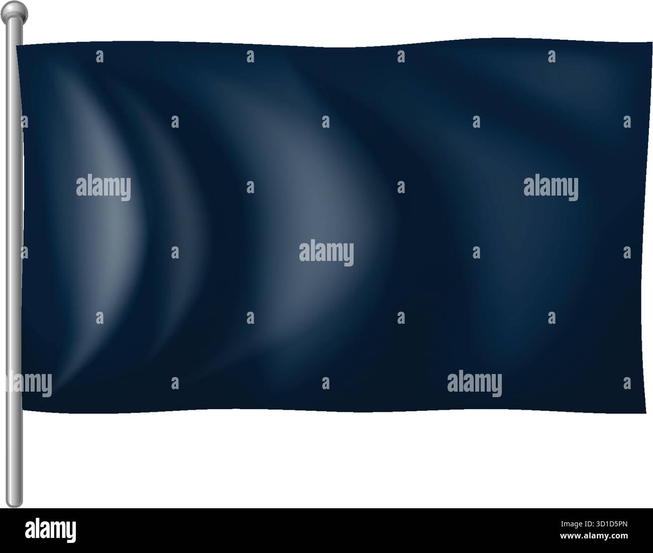 Dark blue flag with realistic shading, gentle waves, and metallic pole ...