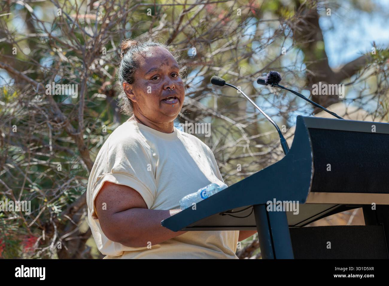 Traditional owner, Karrie- Anne Kearing speaks during the annual ...