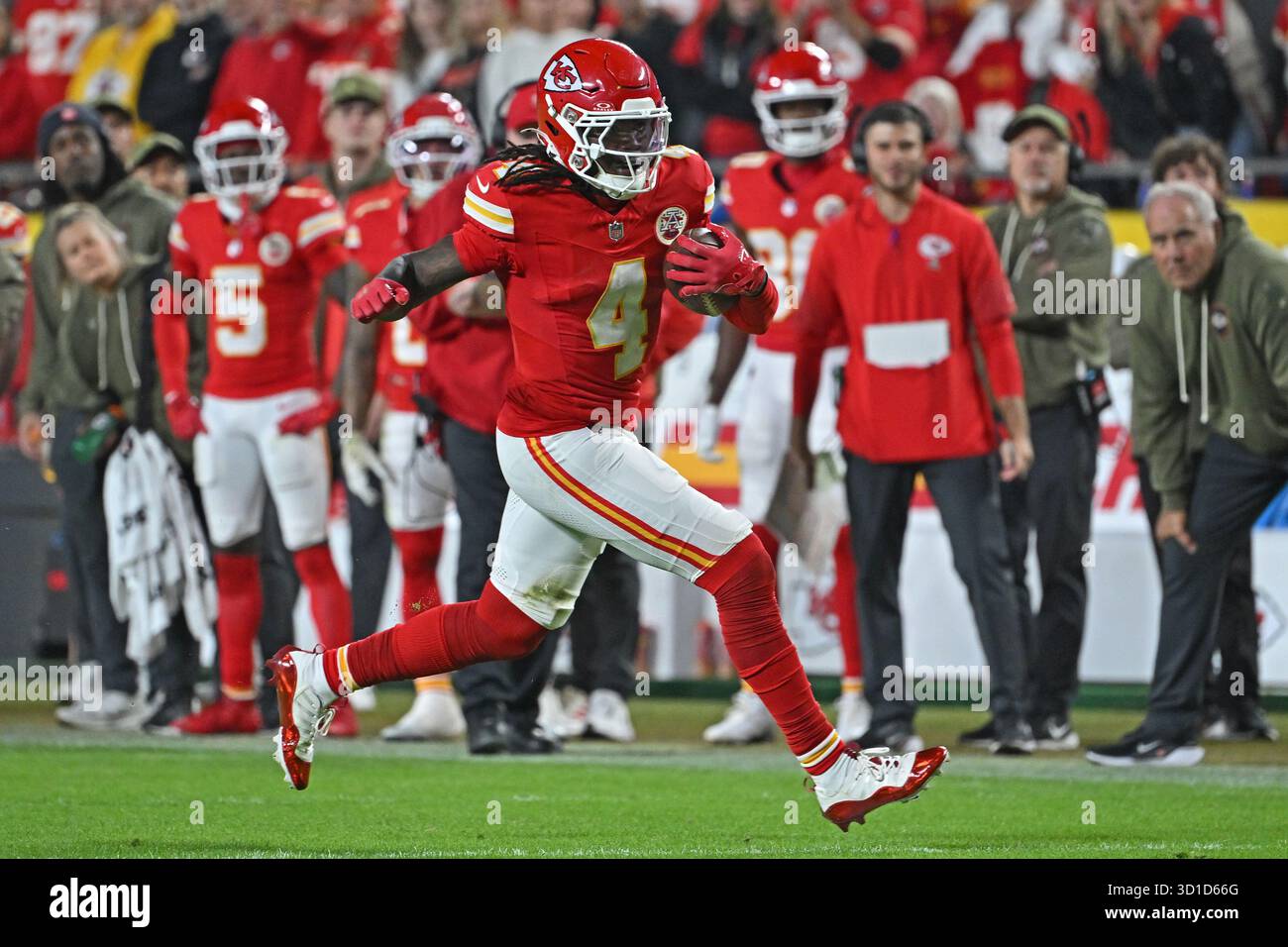 Kansas City Chiefs wide receiver Rashee Rice (4) runs up field during ...