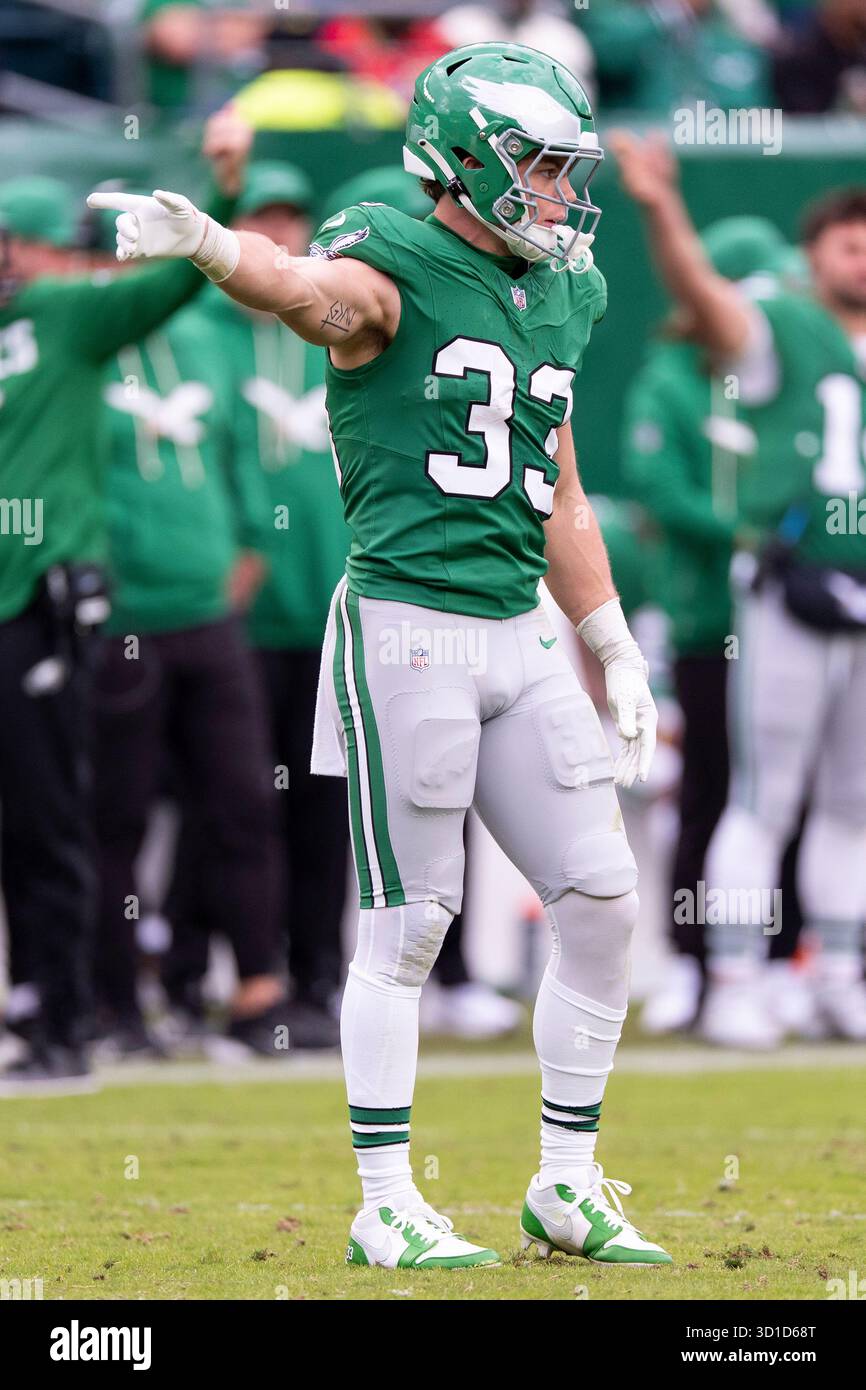 Philadelphia Eagles defensive back Cooper DeJean reacts during an NFL ...