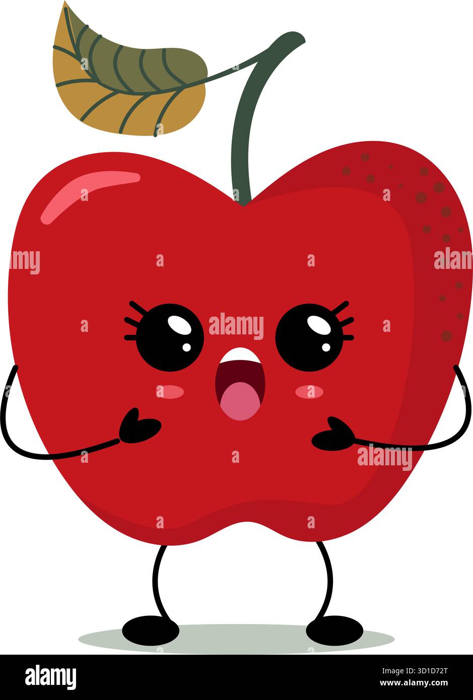 Adorable red apple character with big shiny eyes, smiling mouth, pink ...