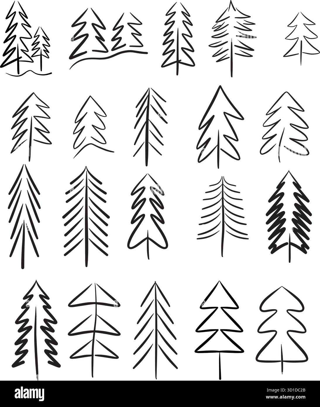 Merry christmas outline greeting cards with xmas tree Black and White ...