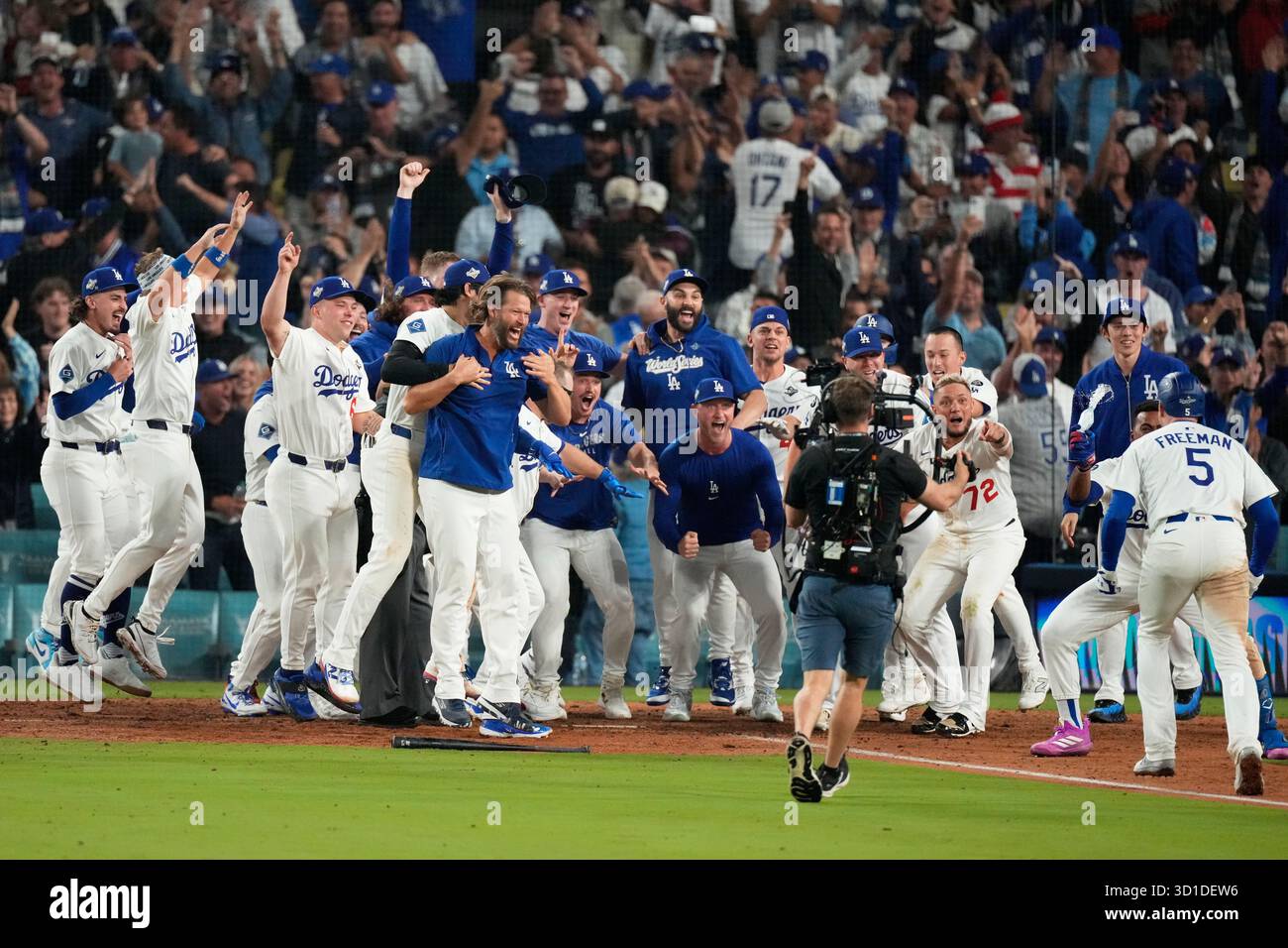 Los Angeles Dodgers' Freddie Freeman celebrates his walk off home run ...