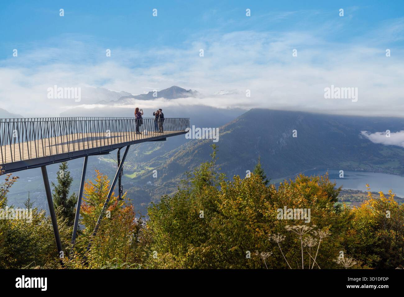 A panoramic view from the Harder Kulm viewpoint over Interlaken and its ...