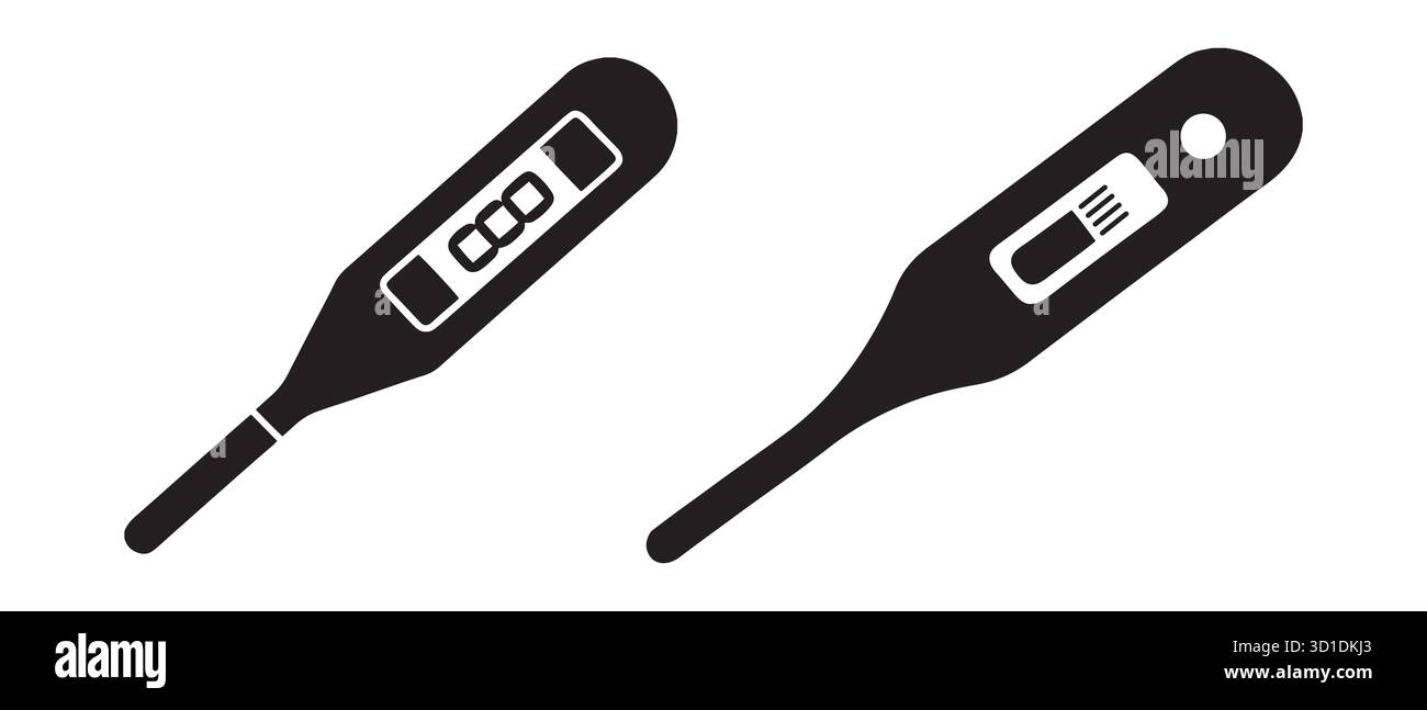Digital Thermometer Icon Set. Black Silhouette Medical Device Designs ...