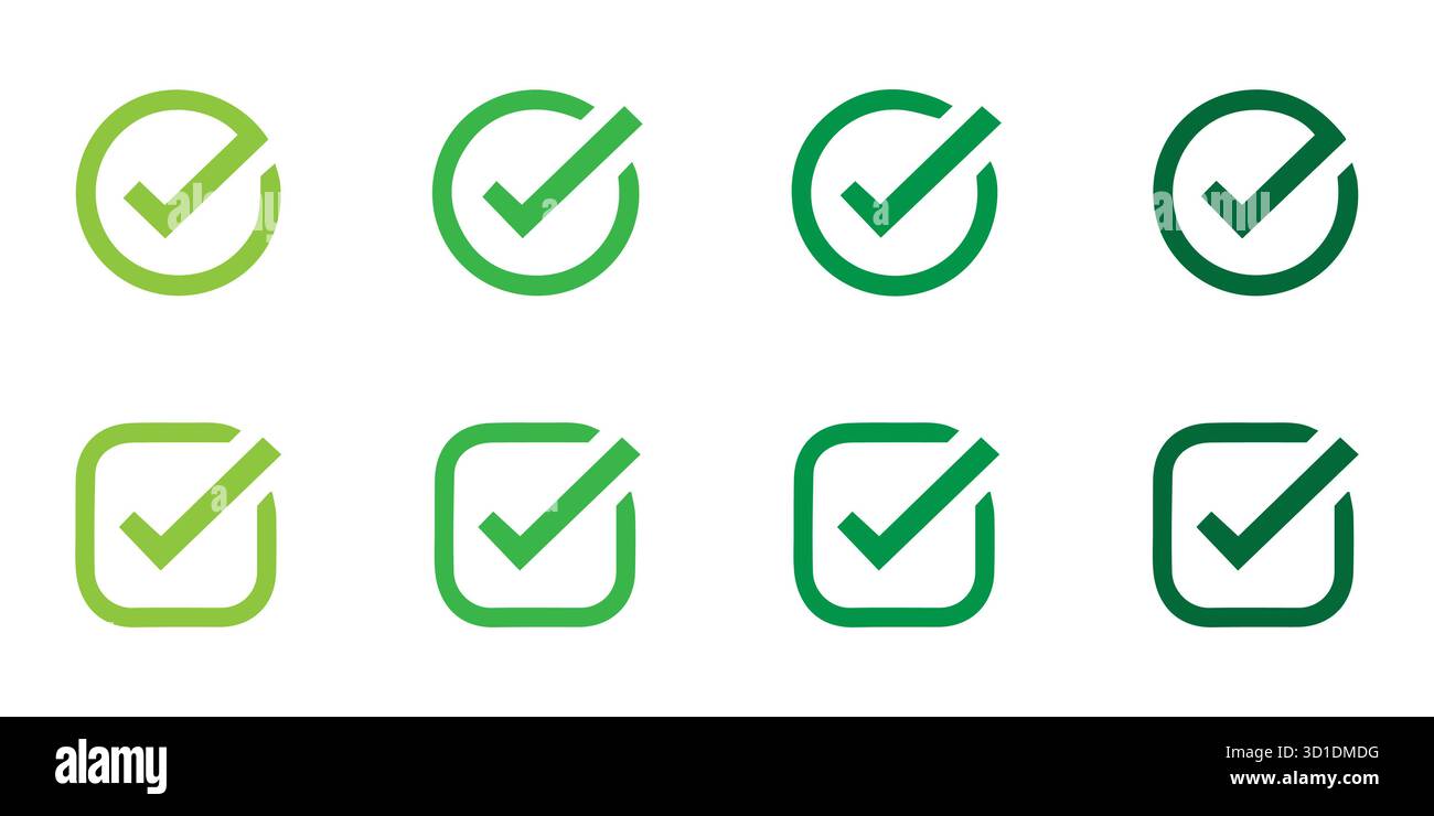 Check Mark Icon Set. Green Circle and Square Variants for UI Design ...