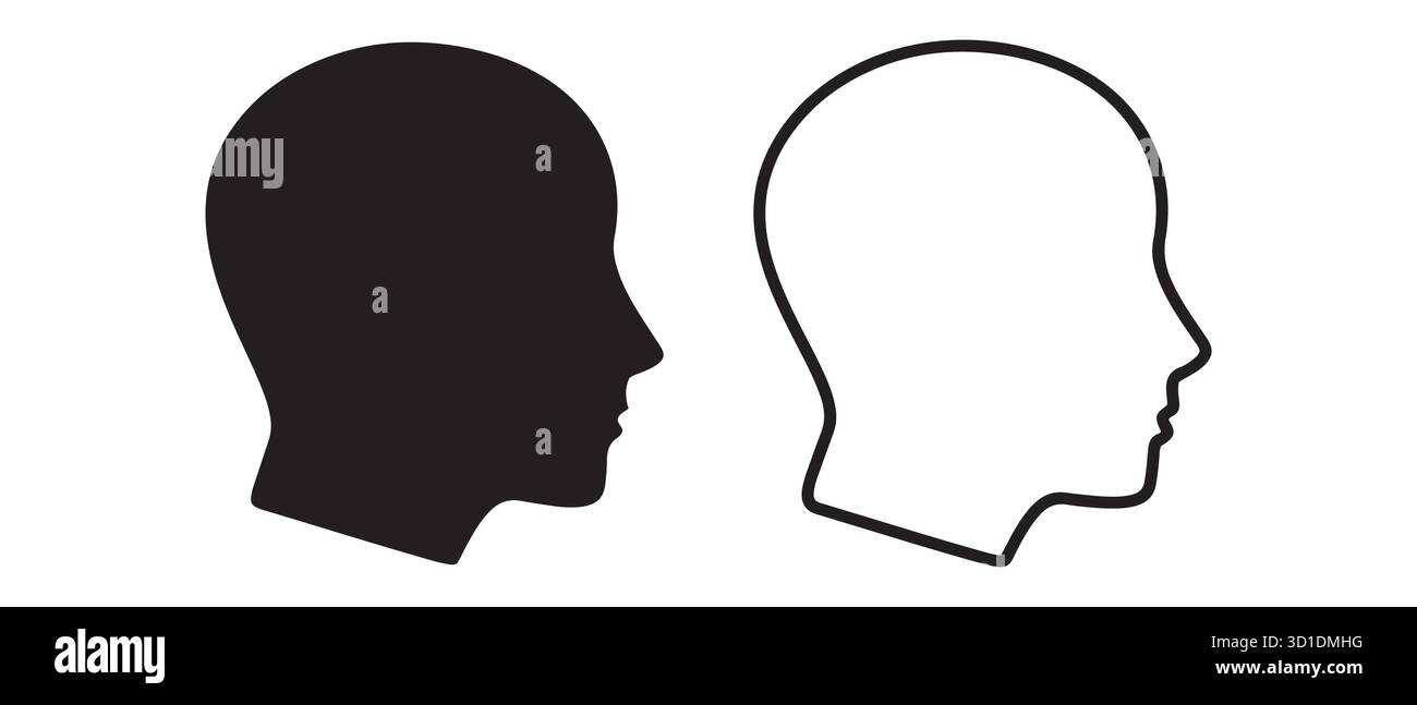 Human Head Silhouette Icons. Solid and Outline Profiles Stock Vector ...