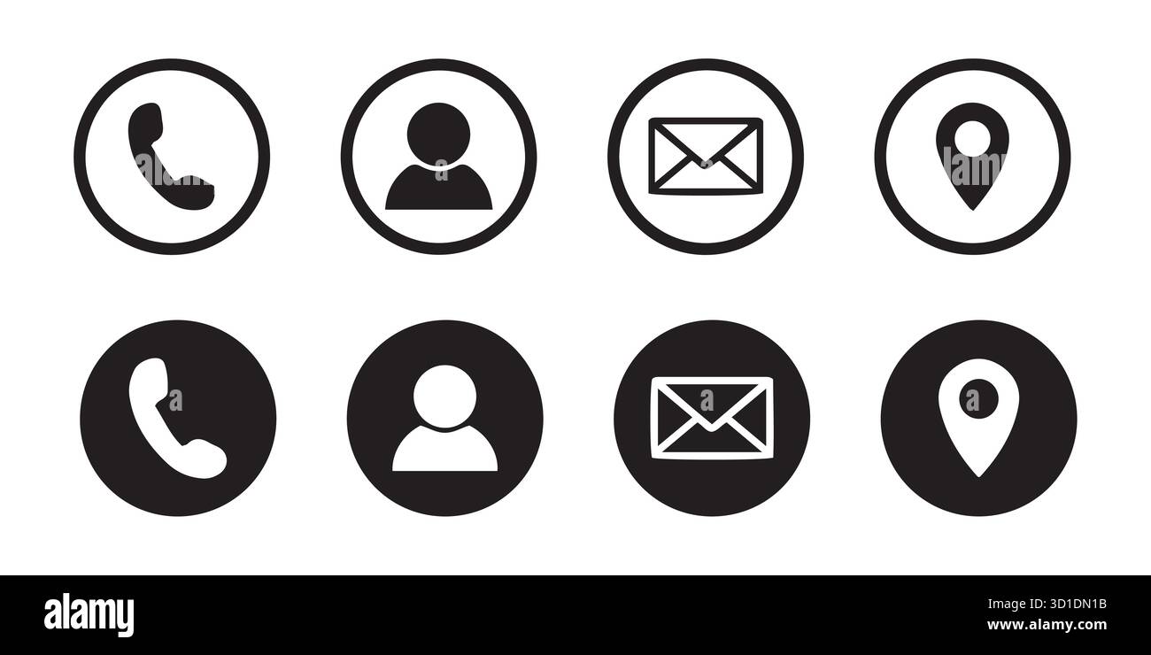 Contact and Location Icon Set. Phone, Email, Profile, and Map Pin in ...