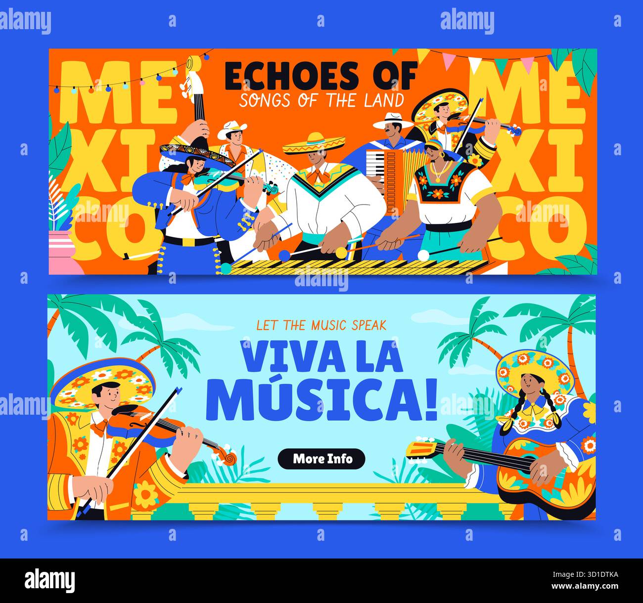 Horizontal music festival banner with Latin musicians and vibrant text ...
