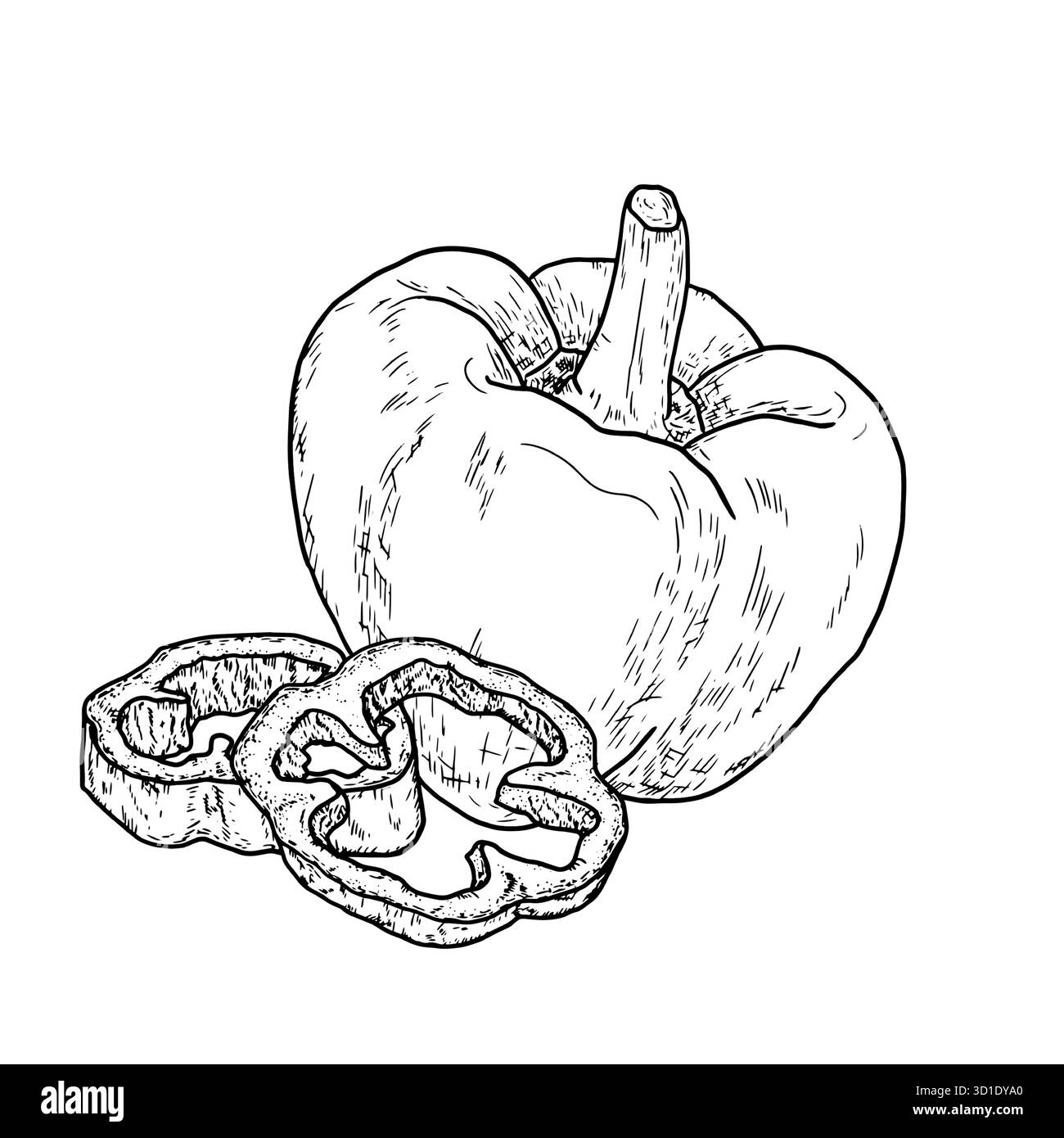 Bell pepper sliced black background Black and White Stock Photos ...