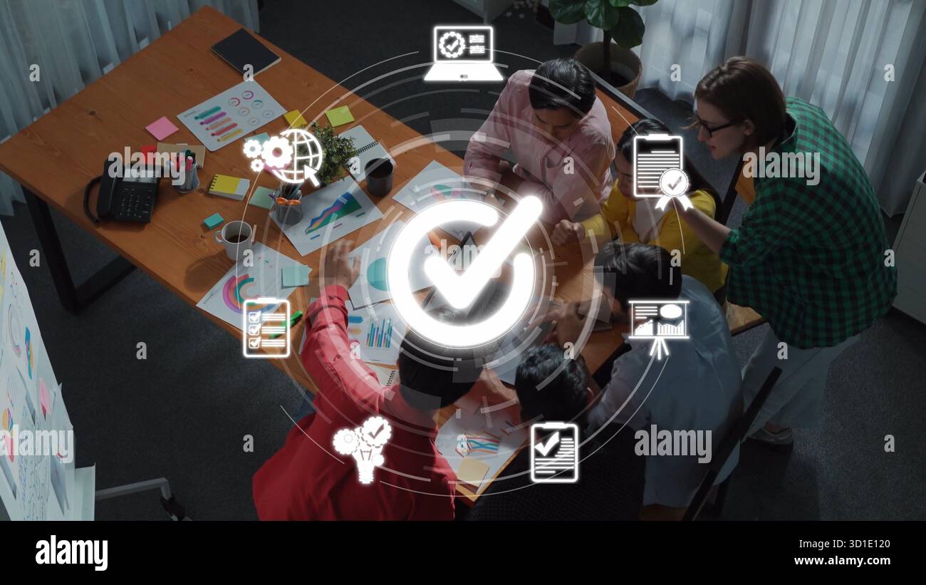 A vibrant business meeting scene showcasing teamwork and creativity ...