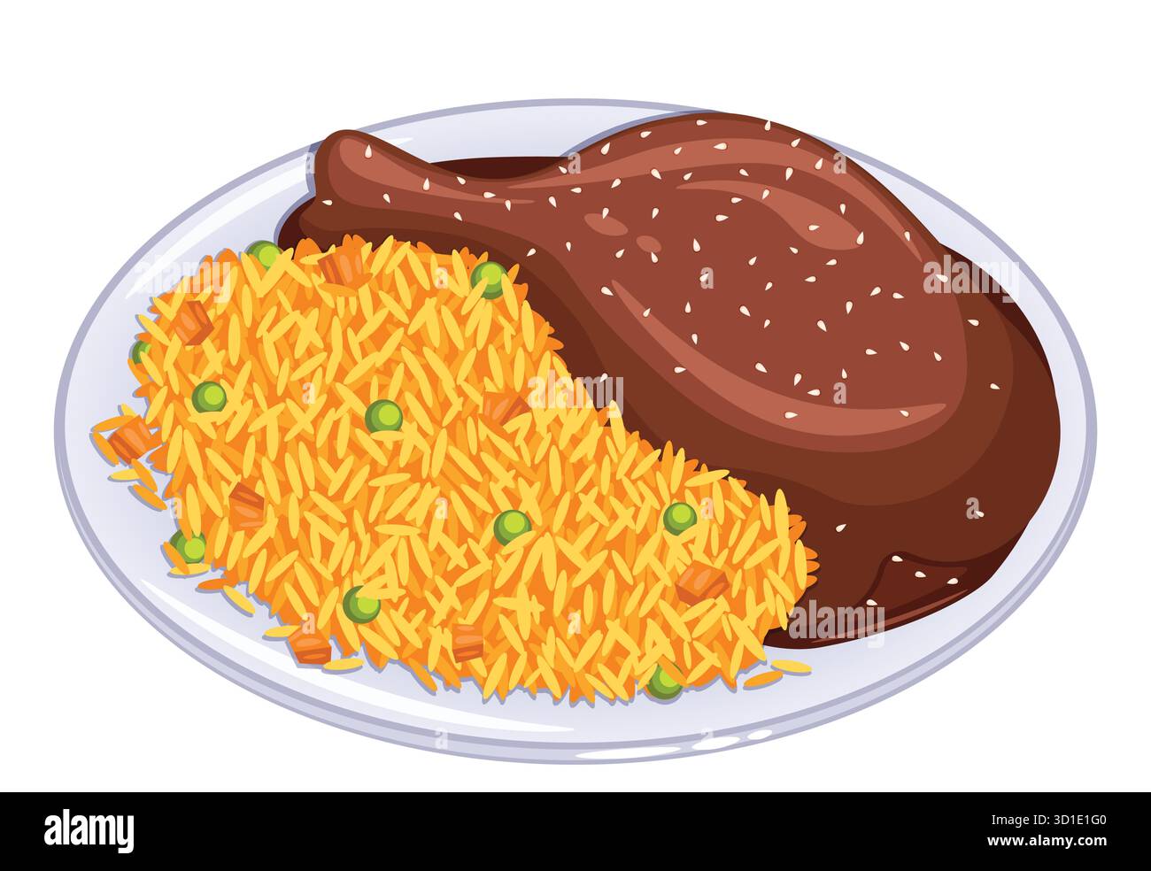 Chicken Mole with Mexican Rice On the Side and Garnished with Sesame ...
