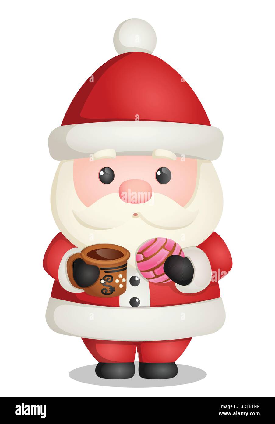 Cute Chibi Santa Claus with Concha Sweet Bread and Champurrado Hot ...