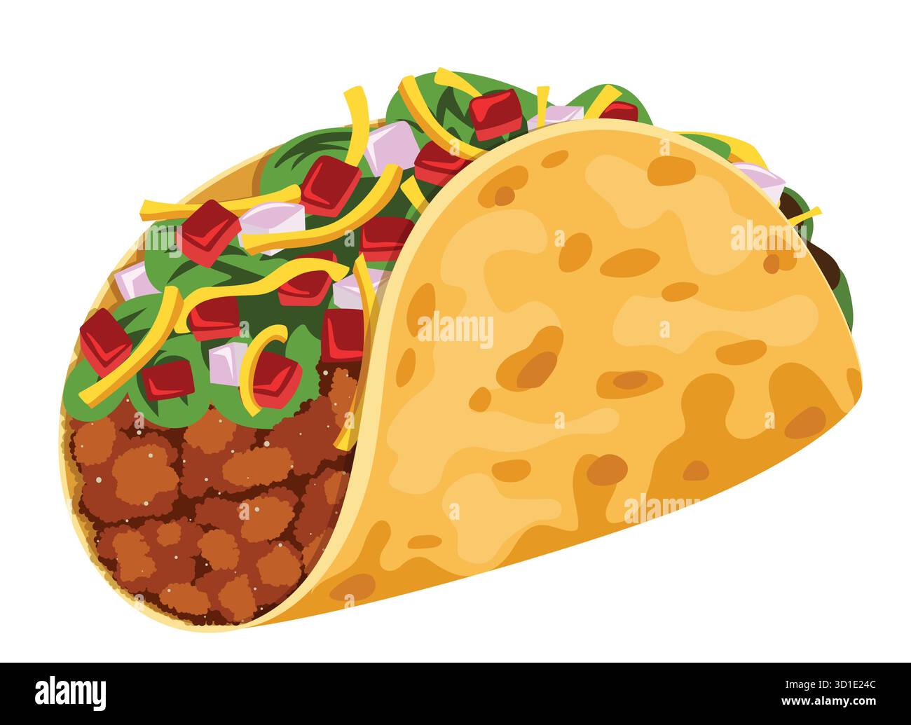 Traditional Mexican Taco with Ground Beef, Lettuce, Tomatoes, Onions ...