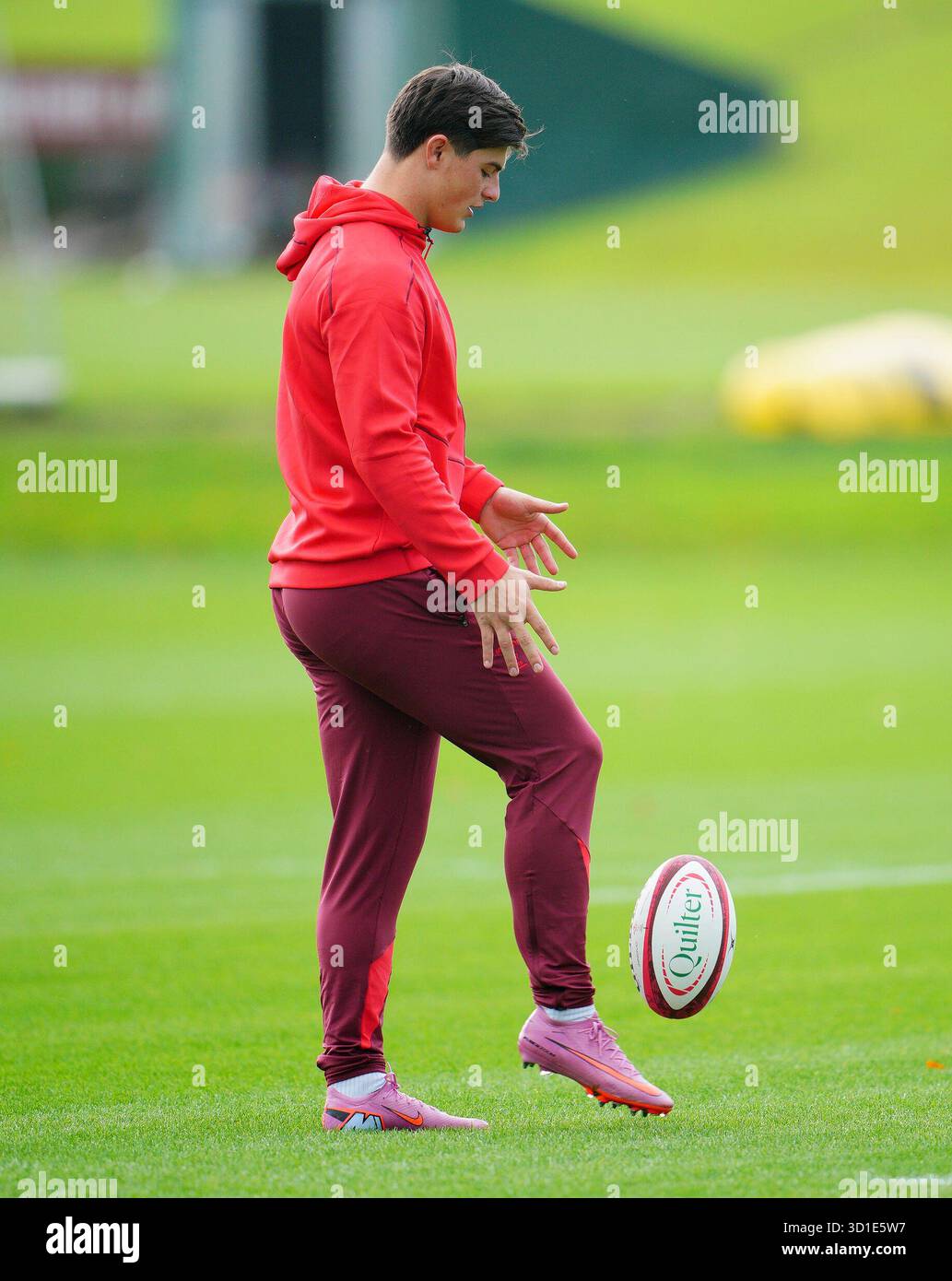 Wales' Louis Rees-Zammit during a training session at the Vale Resort ...