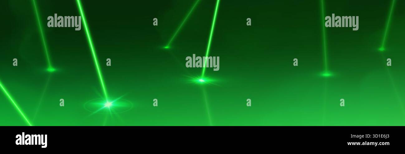 Bright green laser beam effects on black background with glowing light ...