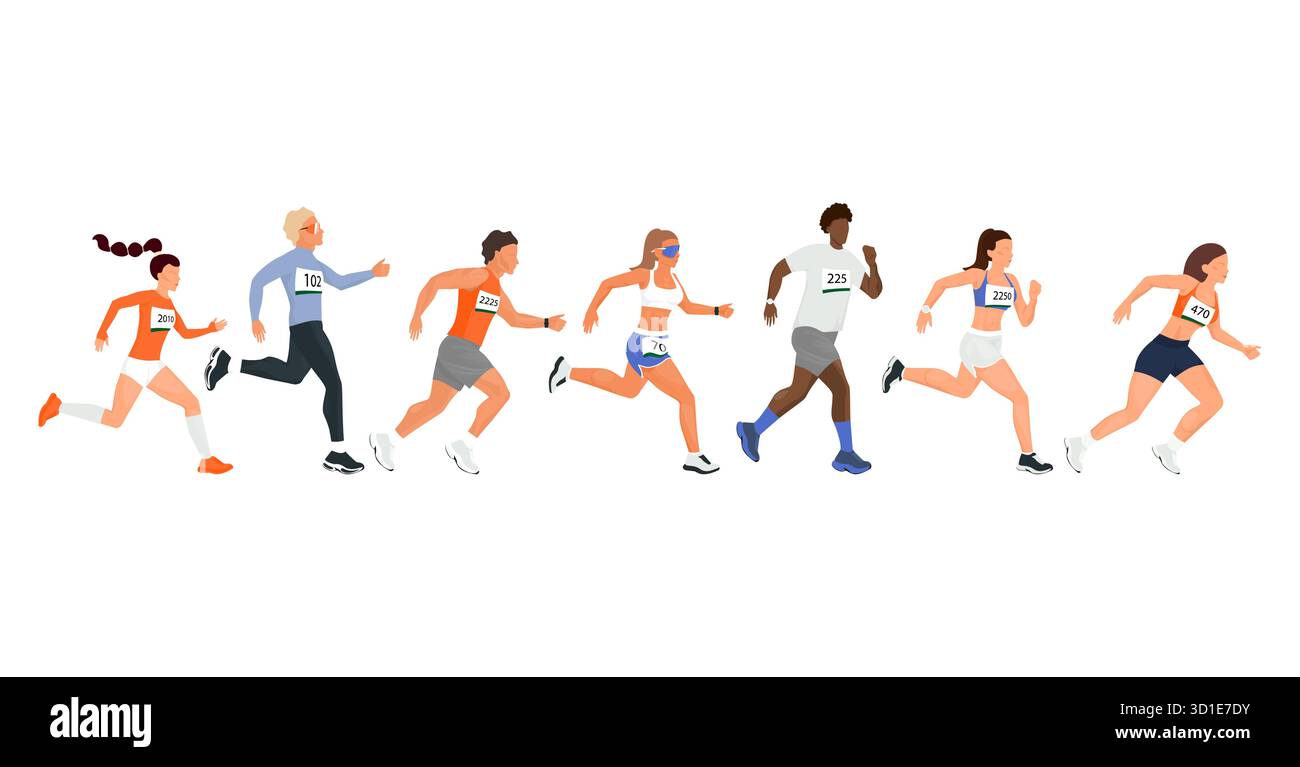 Diverse group of runners participating in a marathon Stock Vector Image ...
