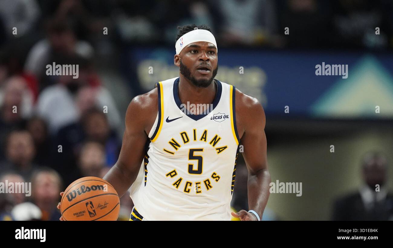 Indiana Pacers' Jarace Walker dribbles during the second half of an NBA ...
