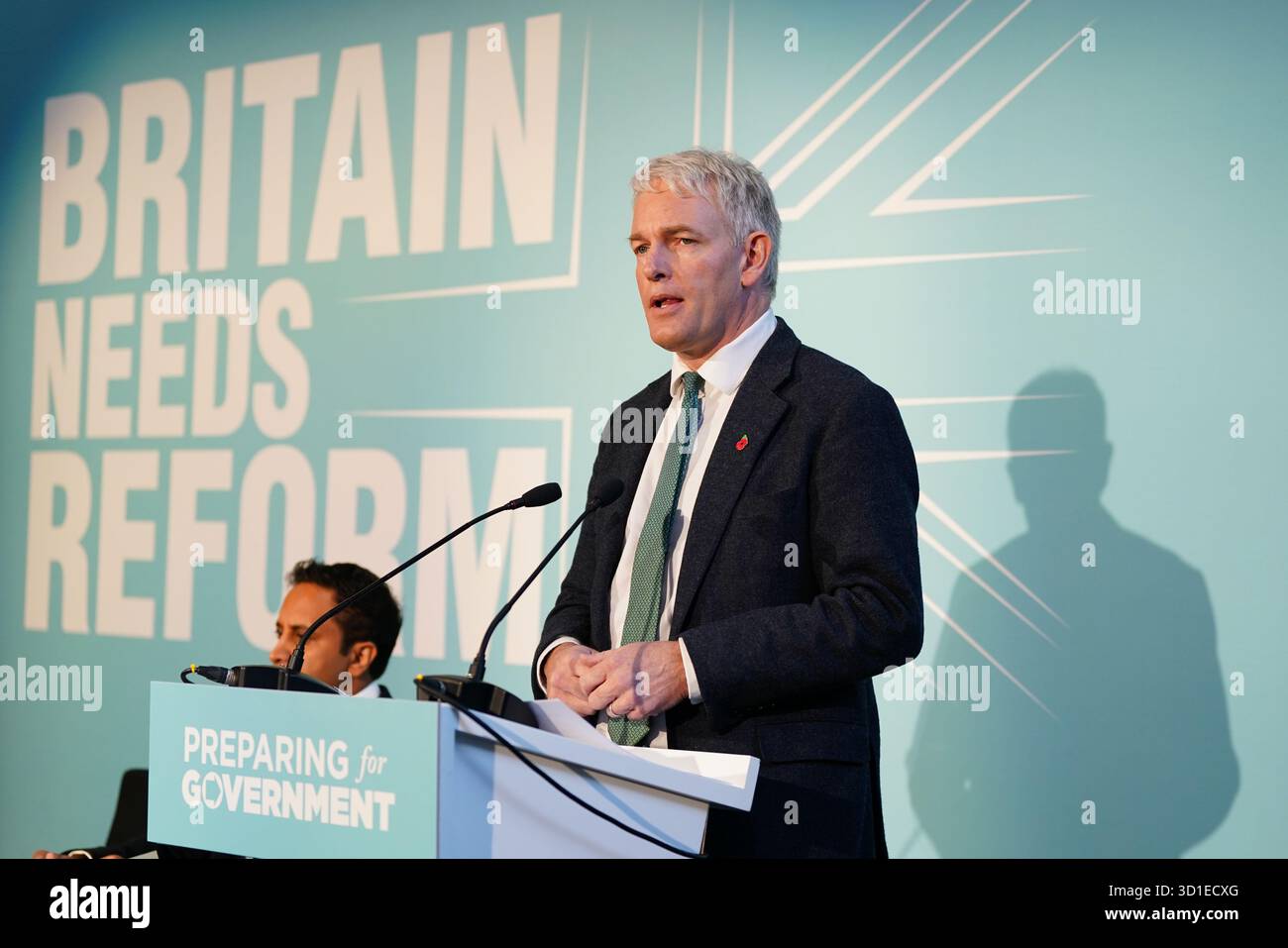 Danny Kruger speaking during a Reform UK press conference at Church ...