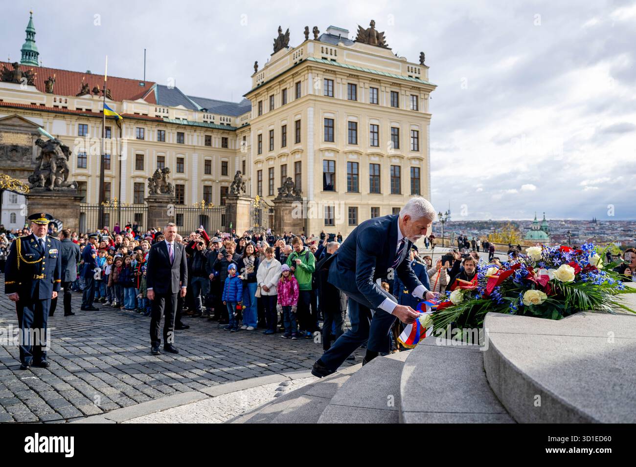 Czech President Petr Pavel lays a wreath at the statue of first ...
