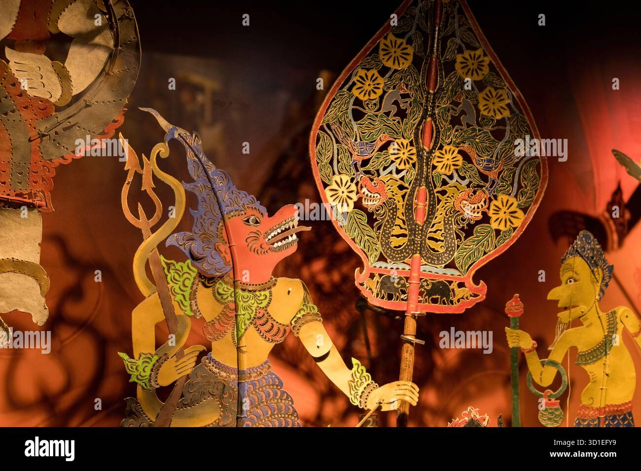 Puppets for the traditional shadow theater in Muzium Etnologi Dunia ...