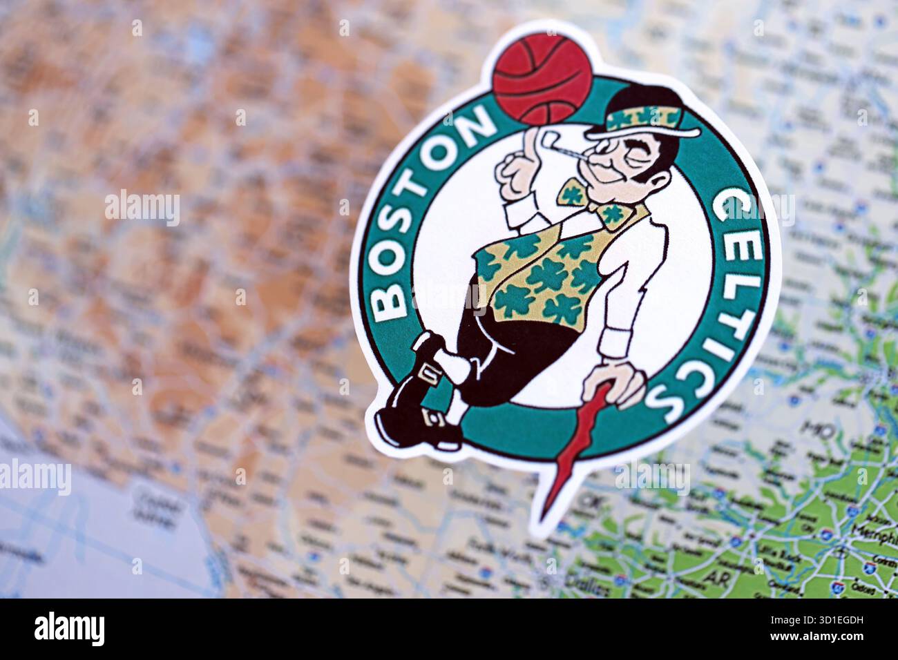 KYIV, UKRAINE - FEBRUARY 23, 2025 Boston Celtics basketball team badge ...