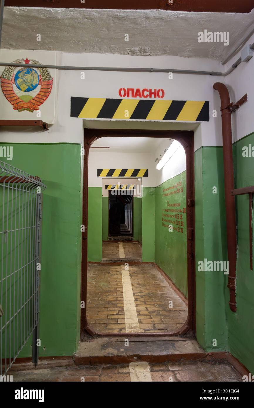 Hallway of Plokstine soviet nuclear missile base in Lithuania Stock ...