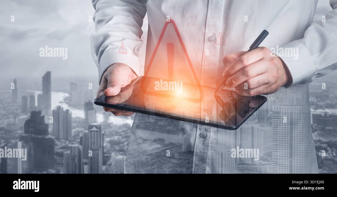 Cybersecurity alert warning showing red cyber for data breach, network ...