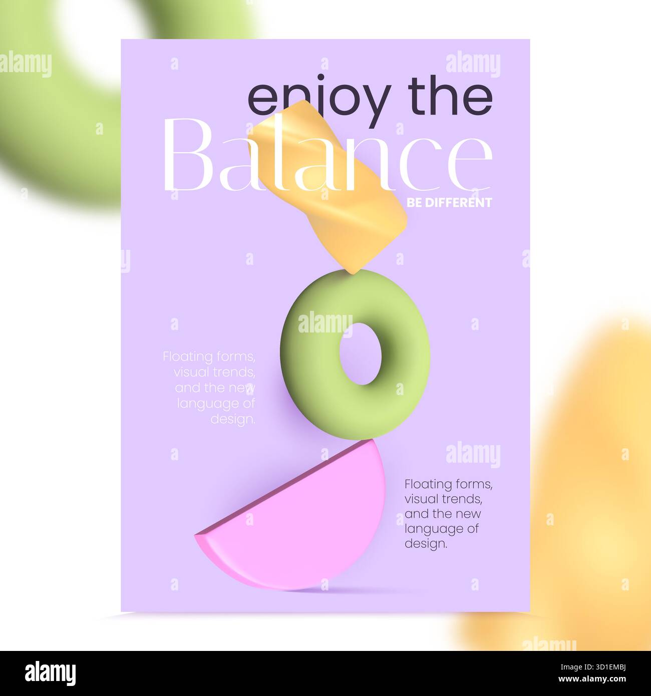 Poster with stacked pastel 3D shapes and balanced typography in ...