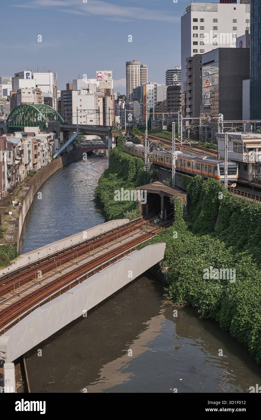 Iconic Train Crossing Spot over a Canal in Tokyo, Japan - Hijiri Bridge ...